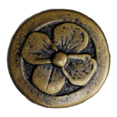 旧铜青铜色花朵凸纹带柄金属纽扣