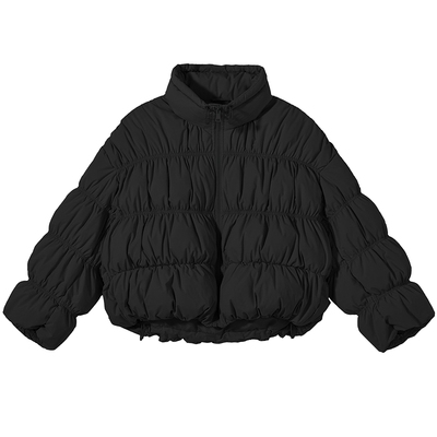 热风女士立领羽绒服2025年冬季新款时尚松紧抽褶收腰显瘦羽绒服