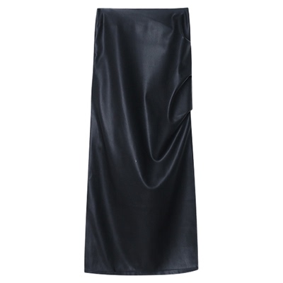 木岸muan肯豆皮裙定制简约高级结构皮裙半身裙H型中长裙女AL-3301