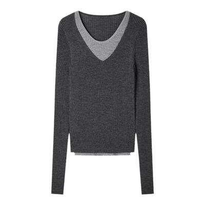 TKYSHOP假两件撞色修身针织衫