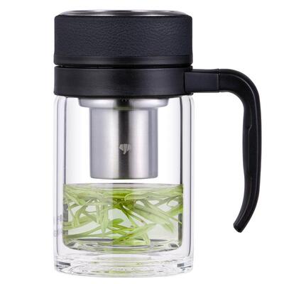 万象商务双层加厚手柄泡茶杯