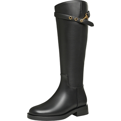 TATA他她黑色骑士靴女靴子休闲真皮时装靴长筒靴冬季新款7TG88DG4