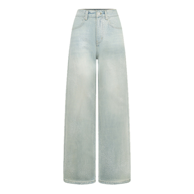 女士时尚休闲直筒长裤烫钻牛仔裤