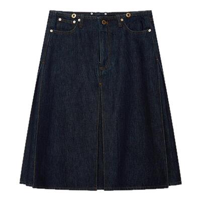 设计师品牌 IMMI 26春夏女士复古工字褶牛仔半身裙银泰 300124