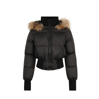 alex stevens韩系短款大毛领羽绒服女冬季收腰修身连帽白鸭绒外套