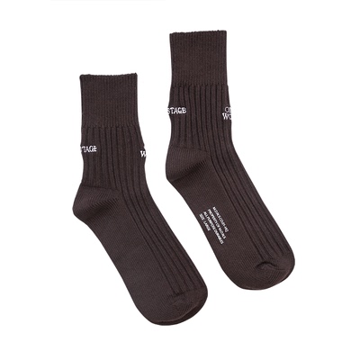 日系工装风word刺绣男女中筒袜子