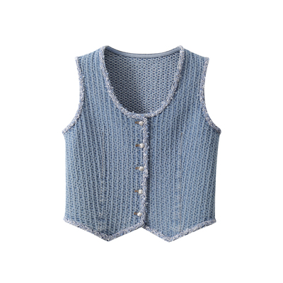 popchrio小香风肌理感牛仔马甲