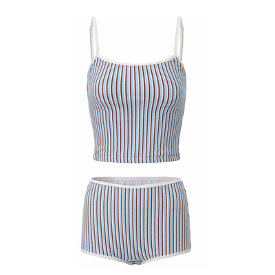 棕蓝条纹肌理比基尼平角裤