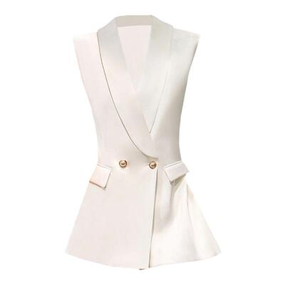 简约白色西装领马甲超时尚夏