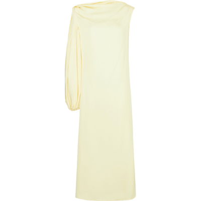 BEAUFILLE 春夏女单肩解构垂褶长袖缎面中长连衣裙