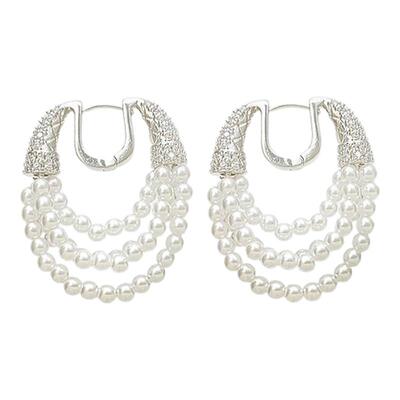 多层珍珠交叠设计耳扣珍珠耳圈女复古轻奢宴会小众设计感耳环耳饰