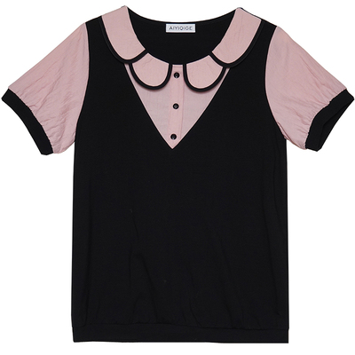 大码女装夏胖mm减龄娃娃领上衣