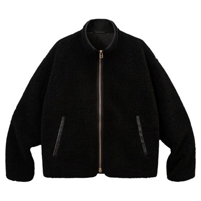 SUPERTOFU厚实蓬松羊羔绒 真皮袋唇拼接 双开拉链 立领外套 AW25