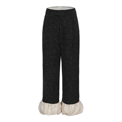 AtelierMissLu【云朵上的猫】2024秋冬亮片花苞下摆直筒长裤