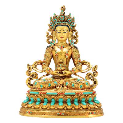 家居客厅彩珠镶嵌铜像藏式摆件