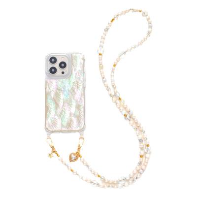 天然贝母苹果珍珠斜挎链条手机壳