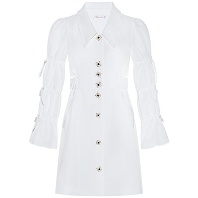 长袖白色露腰西装连衣裙