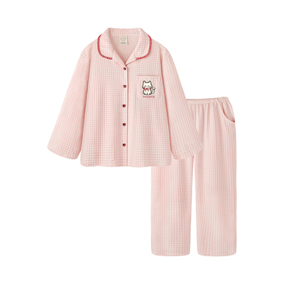 粉色睡衣春秋柔软长袖家居服套装