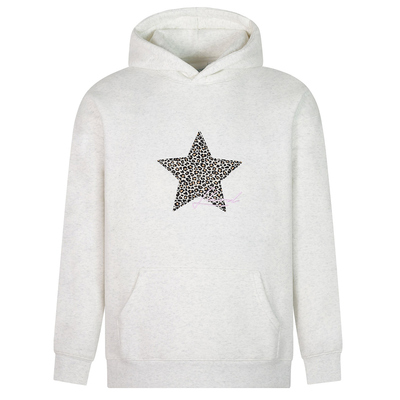 豹纹贴布五角星连帽草写字母卫衣