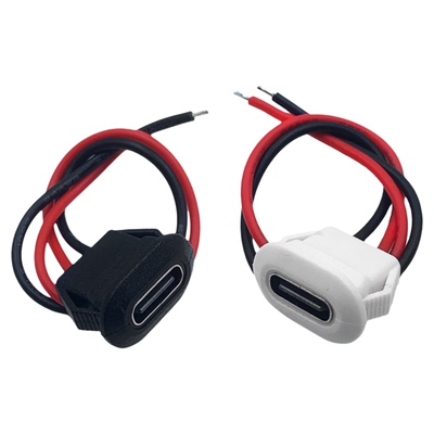 typec母座带线2P充电注胶直压式usb注塑防水椭圆台灯电动车充电口