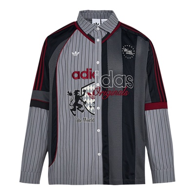 Adidas/阿迪达斯正品三叶草男士潮流经典休闲提花长袖衬衫KY2152