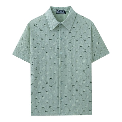 2026春夏欧美男士性感镂空提花衬衫休闲翻领短袖衬衣Men's shirts