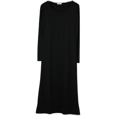 长裙长袖圆领百搭磨毛纯色A字裙