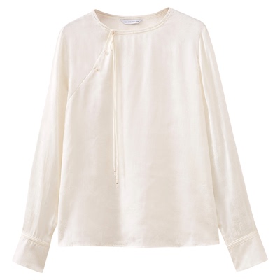 水云间中式圆领斜门襟衬衫女国风提花刺绣长袖衬衣上衣优雅2026春