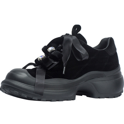 CDF女鞋2025秋季新款时尚潮流老爹鞋简约休闲厚底水钻蝴蝶结女鞋