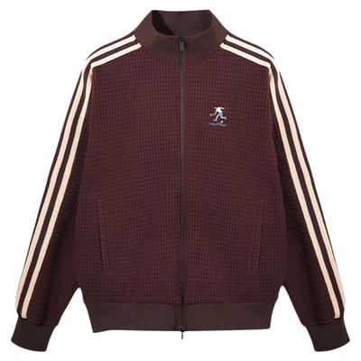 UMAMIISM有茂密声 复古撞色条纹华夫格小高领拉链外套夹克保暖秋