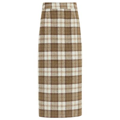 复古格纹毛呢直筒半身裙