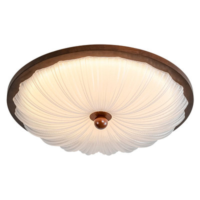 中古风卧室灯吸顶灯复古胡桃木色