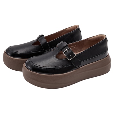 莎莎苏复古老钱风厚底女玛丽珍鞋