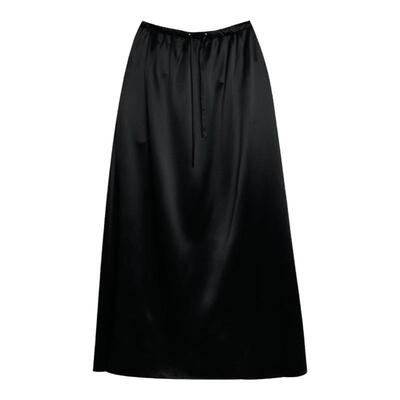 法式A字醋酸缎面长裙半身裙