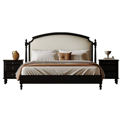 法式复古软靠1.5米黑色皮床卧室