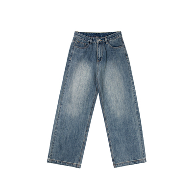 UNRETRO 复古水洗蓝色牛仔裤女新款宽松小个子秋冬季直筒阔腿裤
