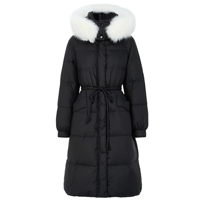 马天奴狐狸毛领连帽收腰羽绒服