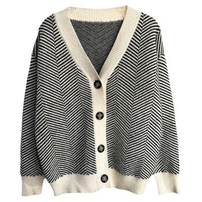 紫璐莱万物条纹毛衣外套慵懒针织