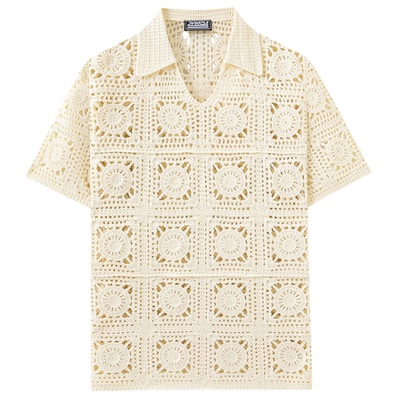 2026夏季美式休闲短袖Polo衫男度假风镂空针织上衣Men's T-shirt
