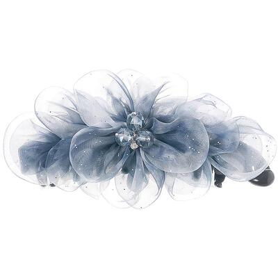 兰诺蓝色网纱花朵香蕉夹女高级感2026新款大号发量大半扎发夹抓夹