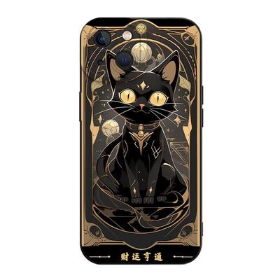 适用黑金招财猫手机壳新年创意