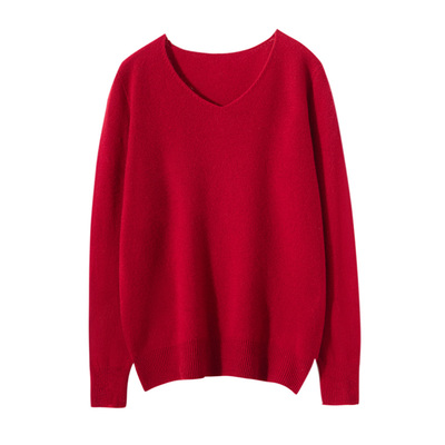 羊毛针织打底衫女V领宽松百搭