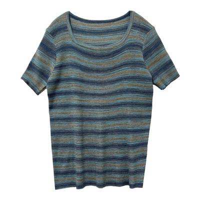 欧货批发方领渐变蓝冰丝t