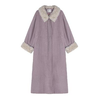 贰羊设计【归莳】高级感气质仿羊羔毛立领夹棉风衣女宽松棉服外套