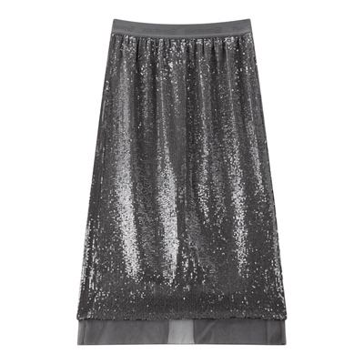 太平鸟仪式感亮片中长裙半身裙女2025新款实时高级感A1GFF1487*