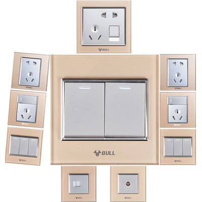 公牛玻璃86型香槟金开关插座