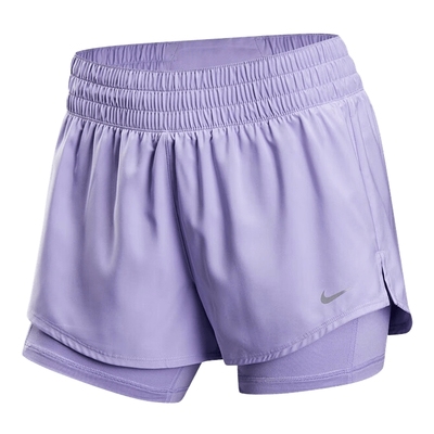 NIKE耐克女裤紫色夏季运动训练速干中腰二合一跑步短裤DX6013-533