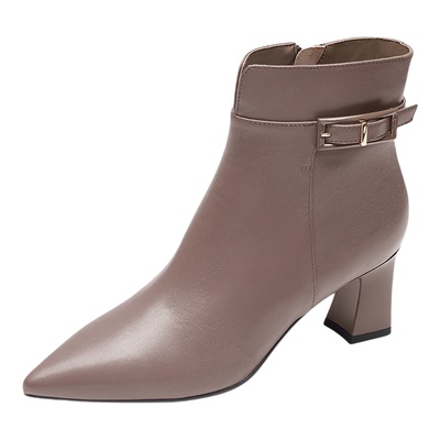 莱尔斯丹2025秋新商场同款舒适拉链尖头瘦瘦靴短靴女鞋4T69158