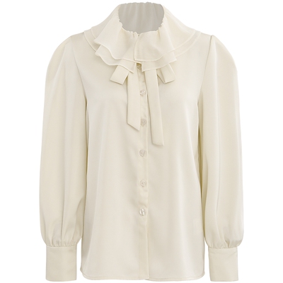 复古设计感宫廷风缎面衬衫