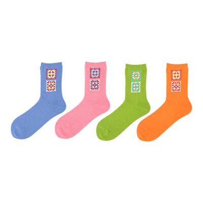 Tabio提花格纹袜子女速干吸湿